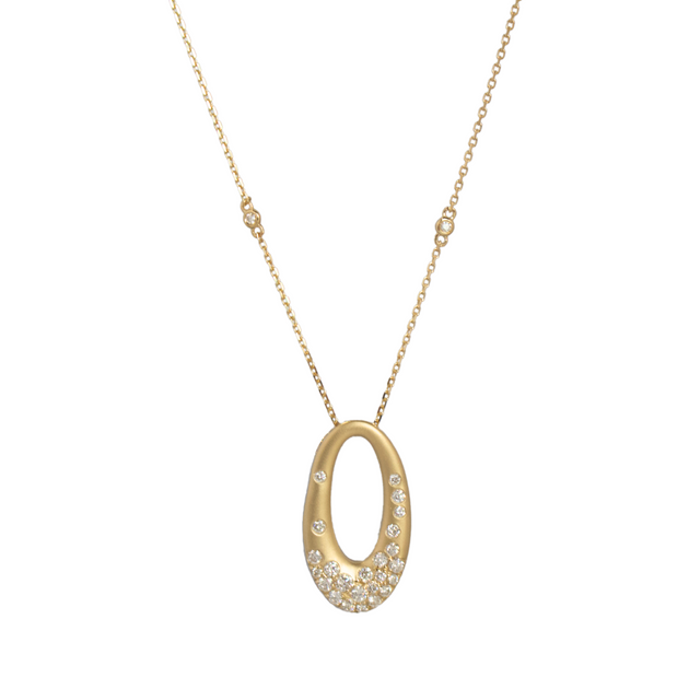 14k Yellow Gold Oval and Scattered Diamond Pendant Necklace – D'Amore ...